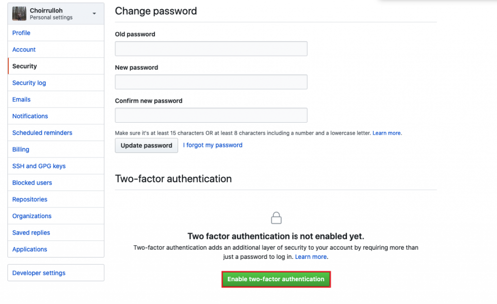 Cara Mengaktifkan Two Factor Authentication Github | Blog Choirrulloh